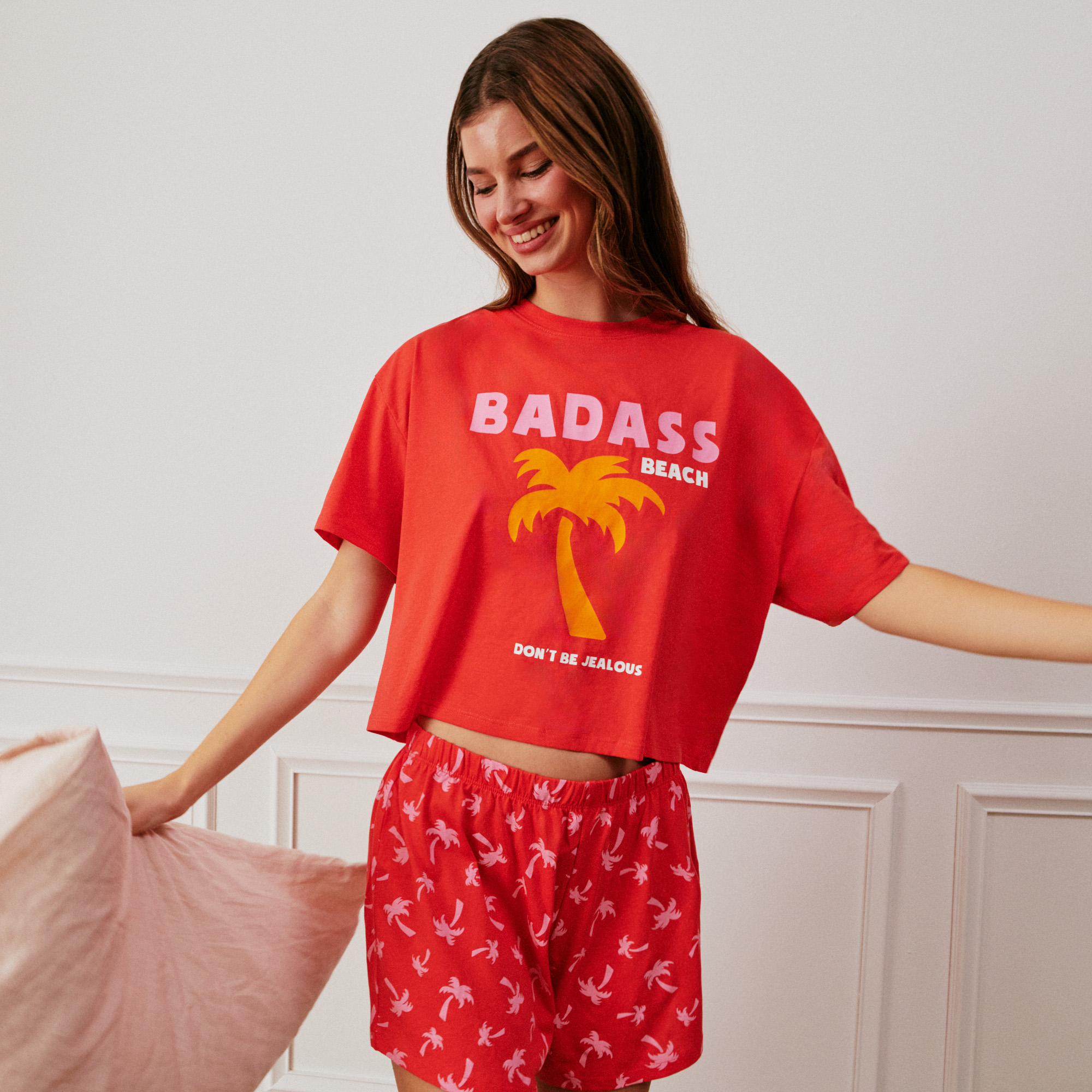 Ensemble de pyjama en jersey à message - framboise - Undiz