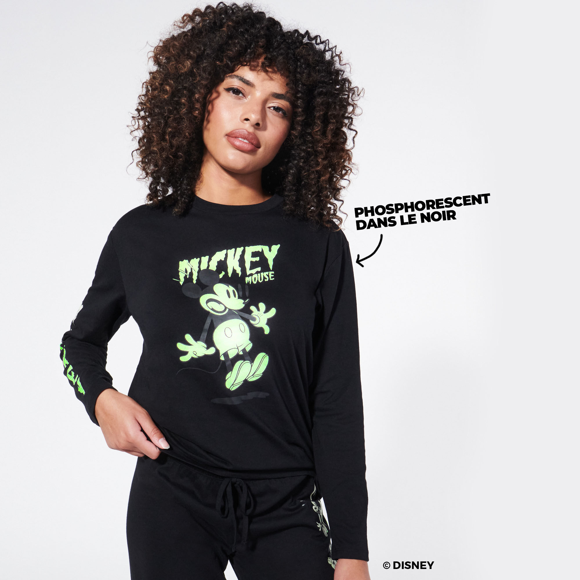 T-shirt phosphorescent Mickey - noir - Undiz